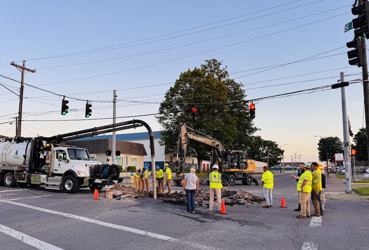 Unexplained hole in pavement shuts down South Main Street near post office